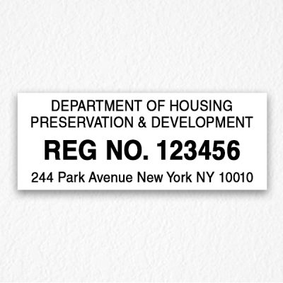 Registration Number Sign - HPD Signs NYC