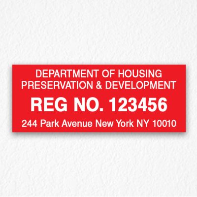 Registration Number Sign - HPD Signs NYC