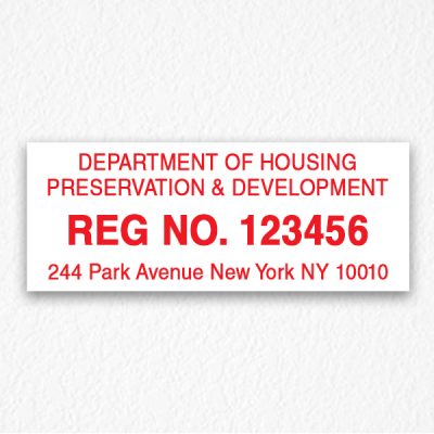 Registration Number Sign - HPD Signs NYC