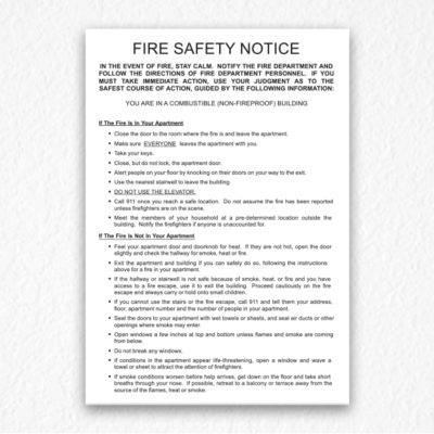 Building Fire Safety Notice - HPD Signs NYC