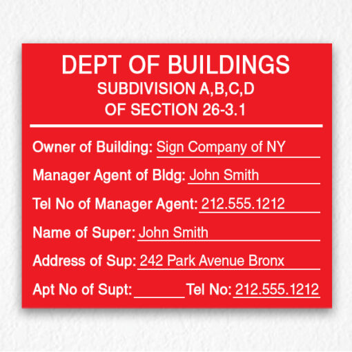 Department of Building Sign with Details - HPD Signs NYC