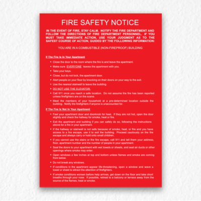 Building Fire Safety Notice - HPD Signs NYC