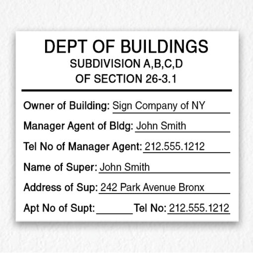 Department of Building Sign with Details - HPD Signs NYC